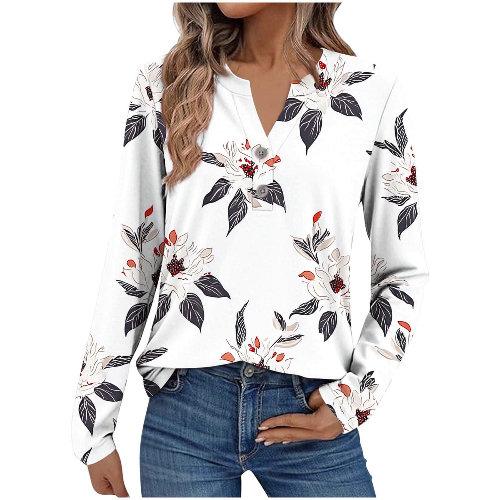 ShiShine Womens Tops 3/4 Sleeve V Neck Shirts Fall Fashion 2025 Printed ...