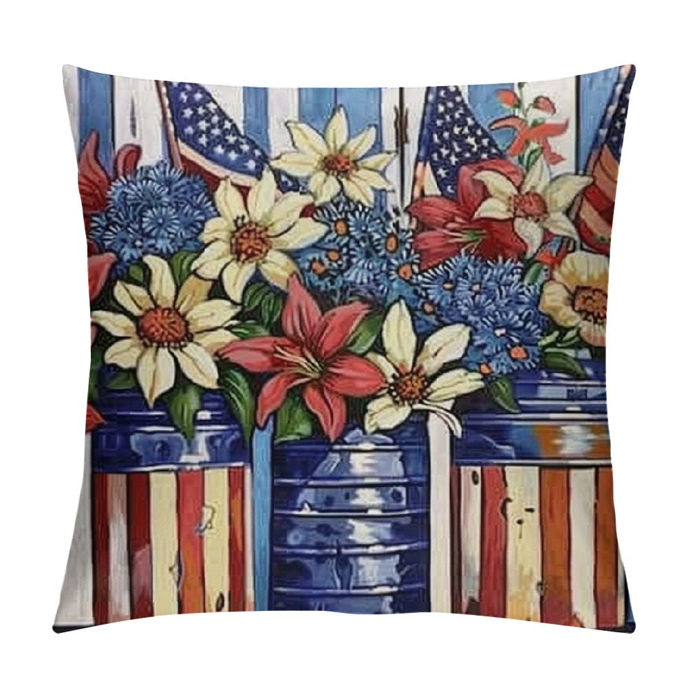 Shiartex 4th of July Pillow Covers American Flag Stars Blue Red White ...