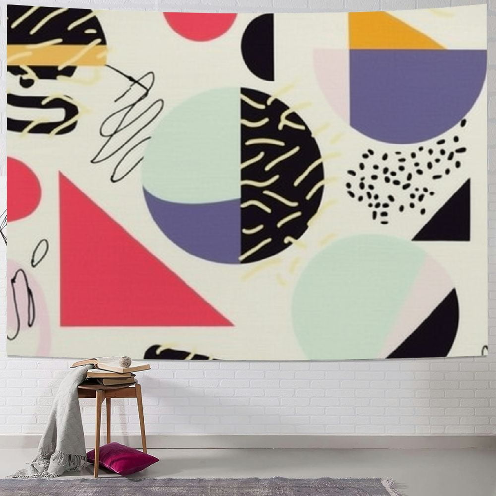 Shiartex 90s Tapestry, Geometric Pattern in Retro Style Round Half Moon ...