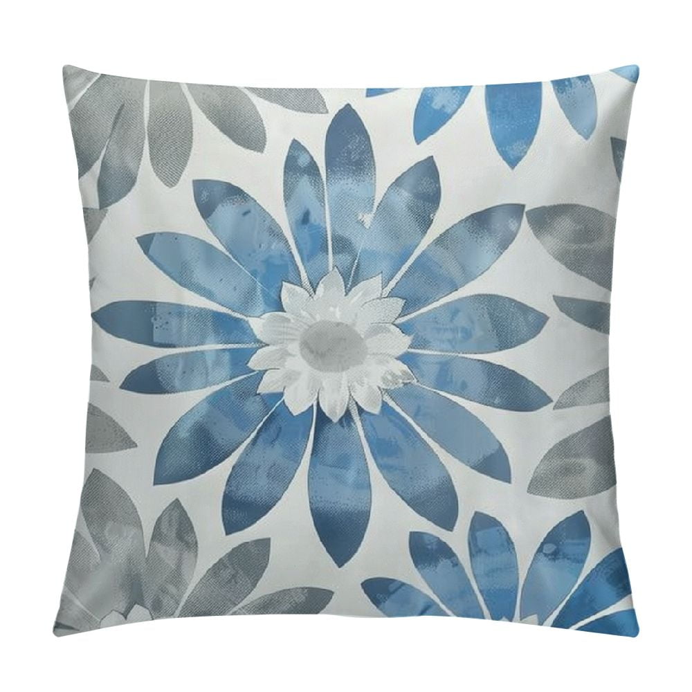Shiartex Abstract Flower Outdoor Decorative Throw Pillow Cover Blue ...