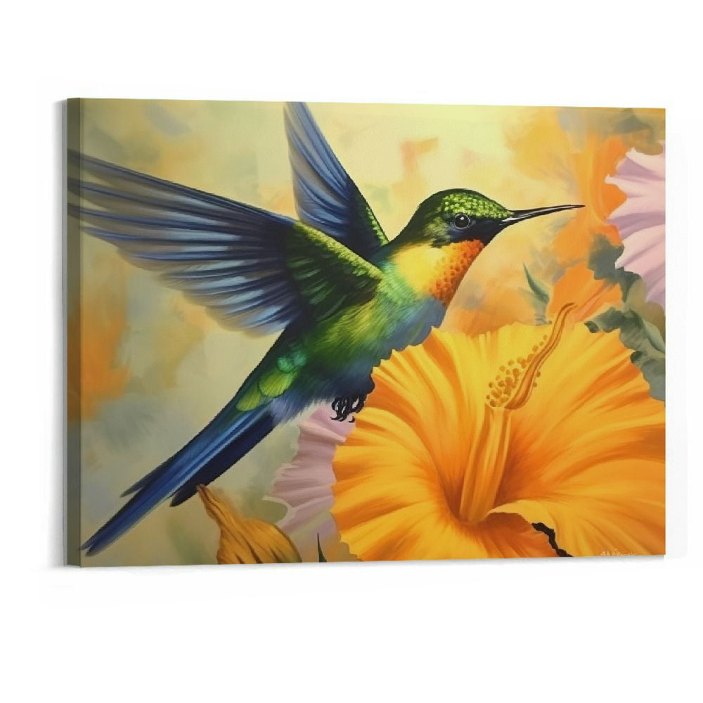 Shiartex Abstract Hummingbird with Hawaiian Hibiscus Flower Poster Home ...