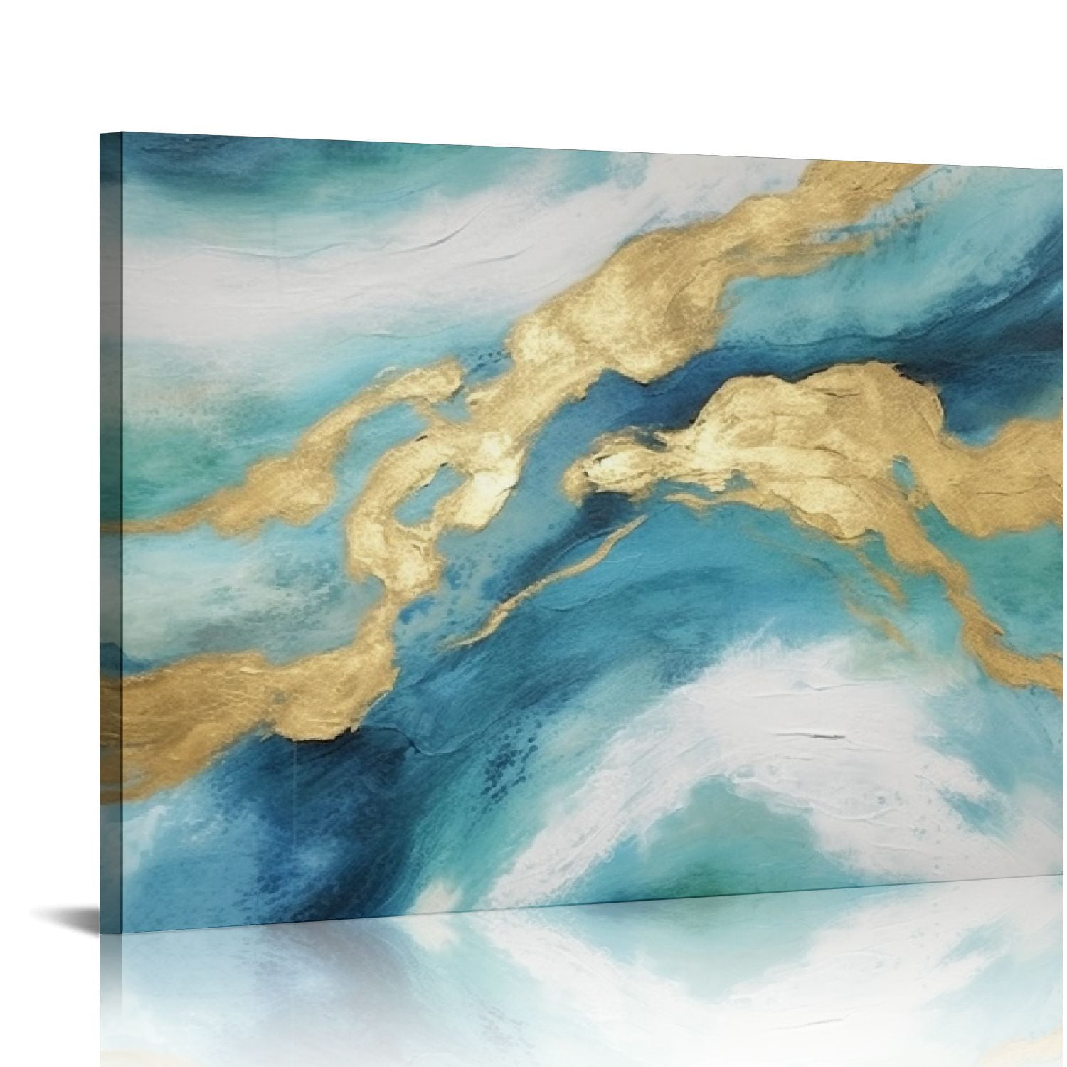 Shiartex Abstract Painting Canvas Wall Art:Gold Foil Blue Teal ...