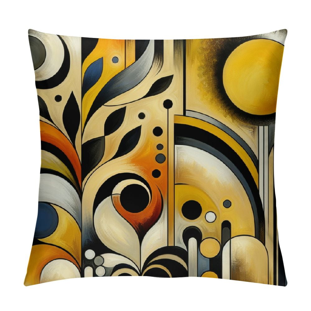 Shiartex Abstract Pillow Covers Orange Sun Black Leaves Yellow ...