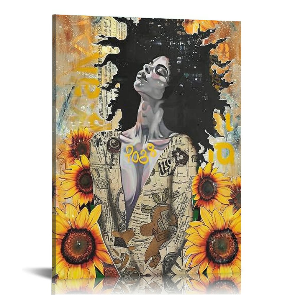Shiartex African American Wall Art Black Girl Sunflower Women Canvas ...