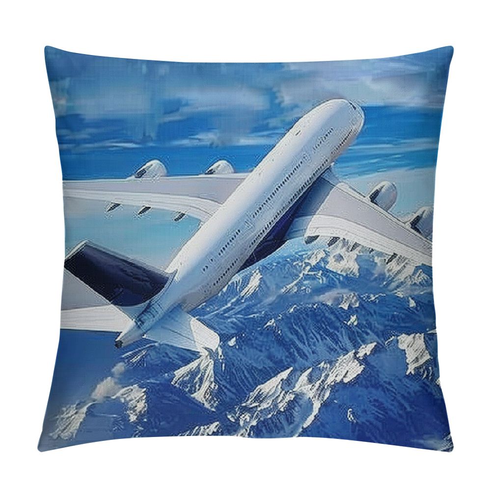Shiartex Aircraft Throw Pillow Covers for Couch Sofa Bed,Airplane Print ...