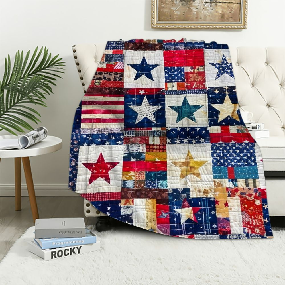 Shiartex American Flag Independence Day Patriotic Blanket The USA Flag Patchwork Blanket Warm ...