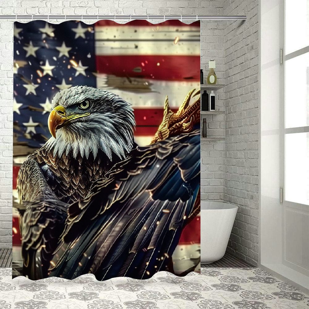 Shiartex American Flag Patriotic Shower Curtain 4th of July Stars and ...