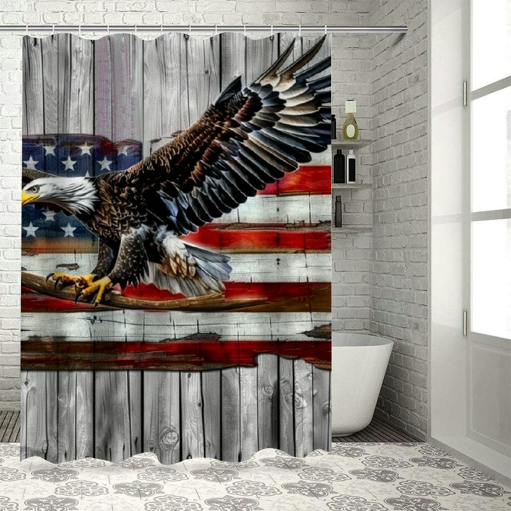 Shiartex American Flag Shower Curtain Vintage Patriotic Eagle Stars ...