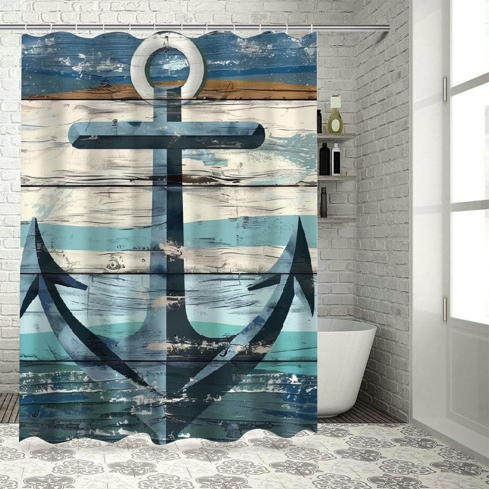 Shiartex Anchor Shower Curtain, Sailing Nautical Themed Graphic of ...