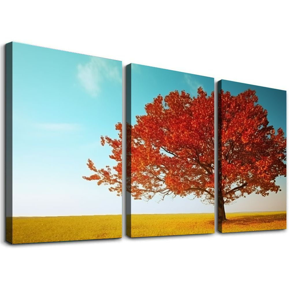 Shiartex Art Modern Thanksgiving Red Oak Canvas Wall Art 3 Piece Set ...