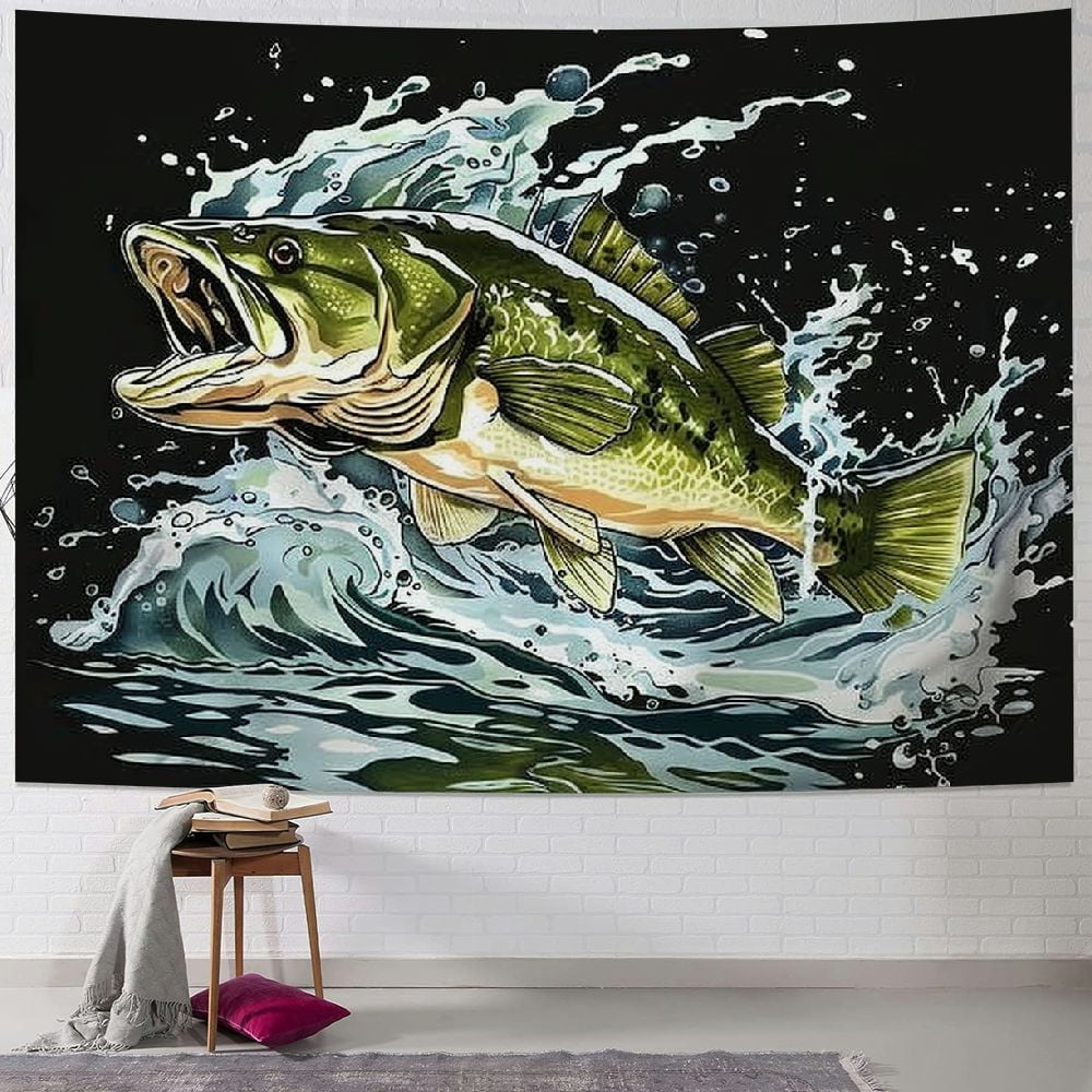Shiartex Bass Fish Tapestry Wall Hanging Beautiful Sage Color Fish ...