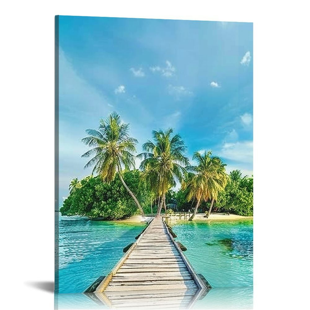Shiartex Beach Canvas Wall Art for Corridor, PIY Vertical Wharf Bridge ...