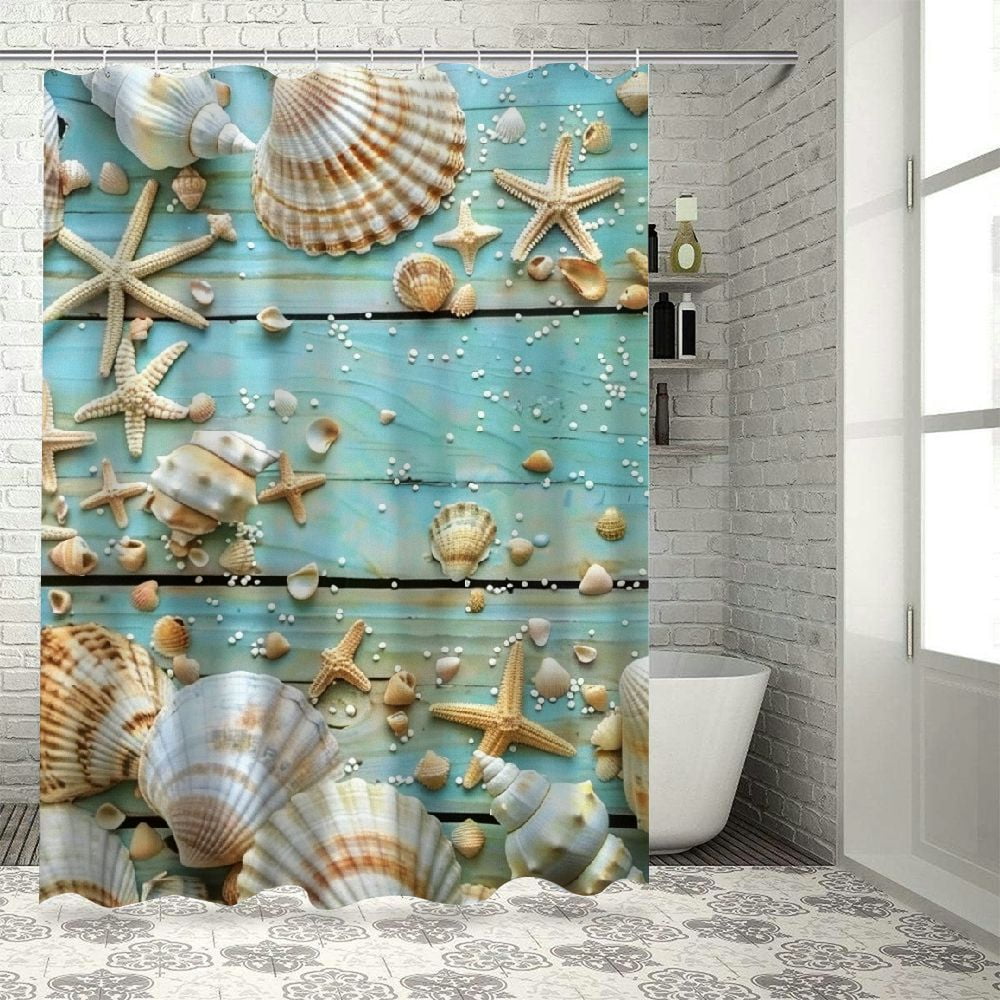 Shiartex Beach Fabric Shower Curtain, Ocean Shower Curtain Cute ...