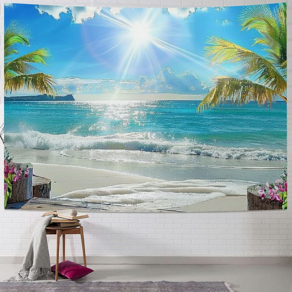 Shiartex Beach Landscape Tapestry, Tropic Ocean Sea Island Palm Tree ...