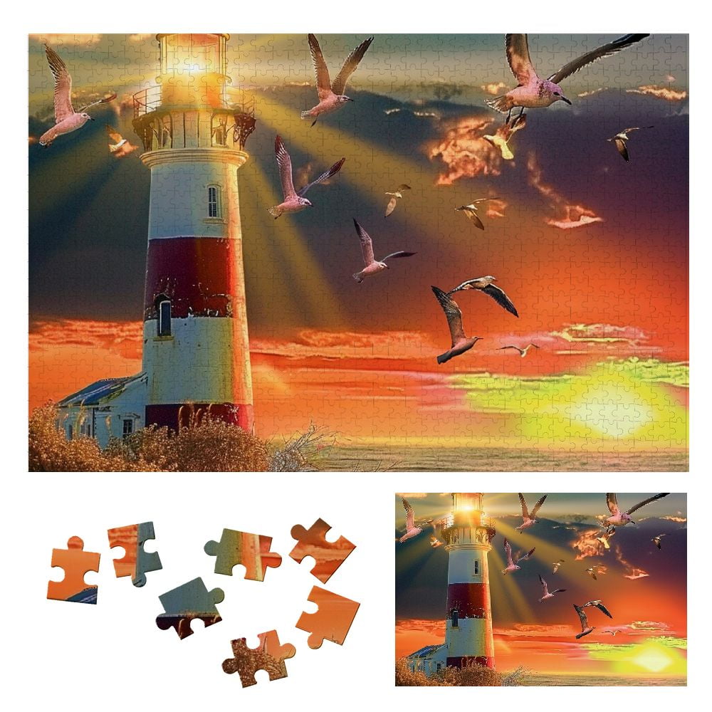 Shiartex Beach Ocean Lighthouse Puzzle for Adults Nature, Summer Sunset ...