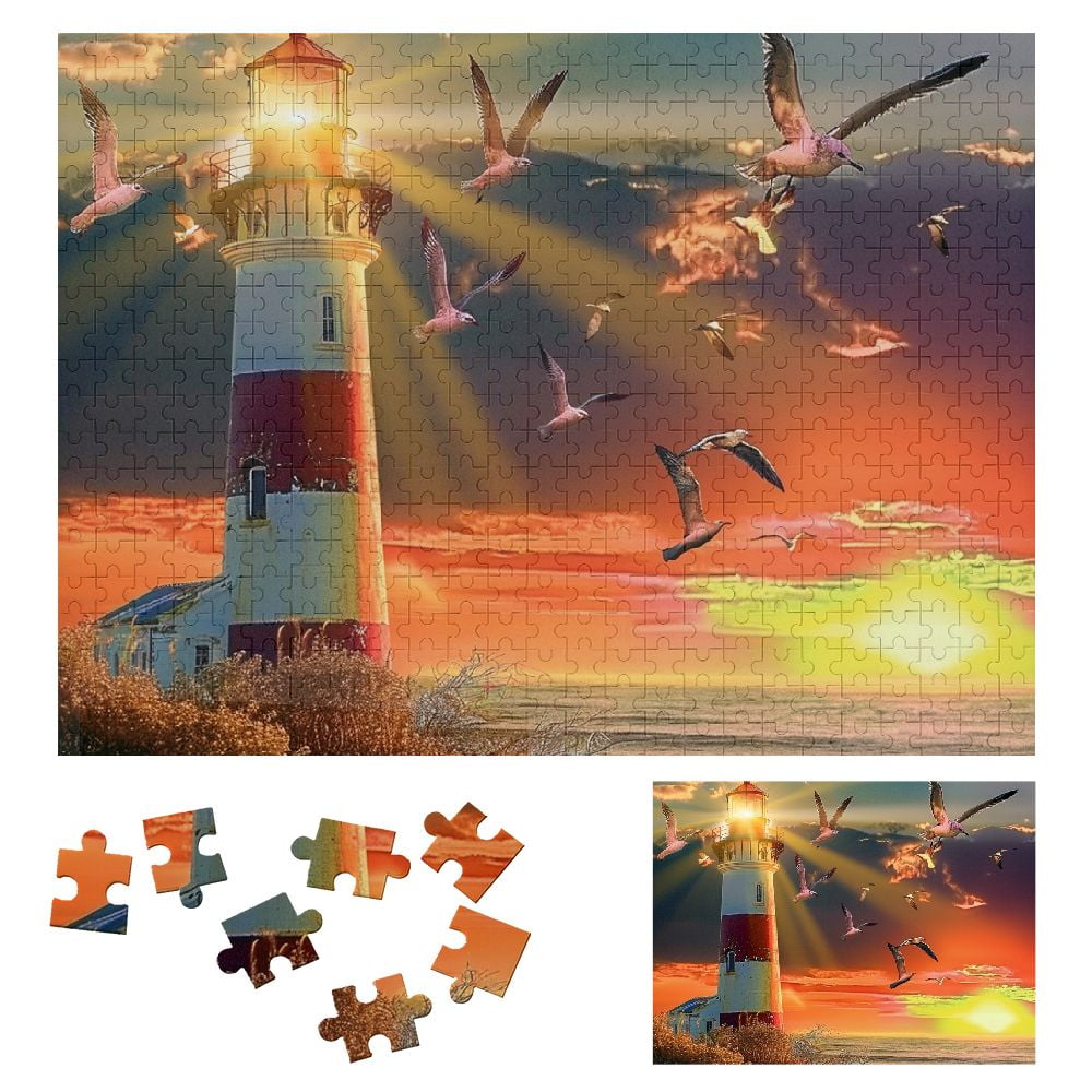 Shiartex Beach Ocean Lighthouse Puzzle for Adults Nature, Summer Sunset ...