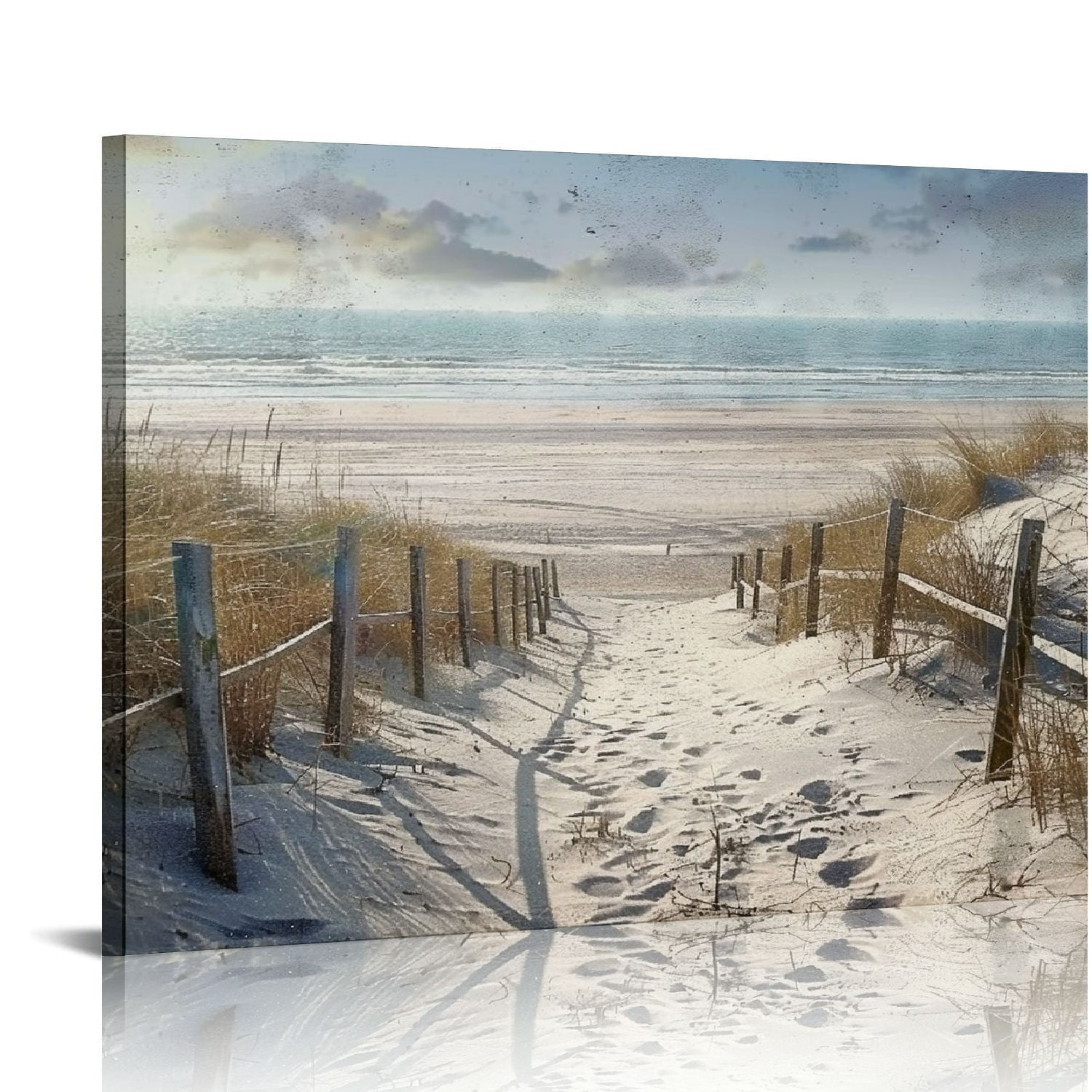 Shiartex Beach Road Wall Art: Modern Coastal Sea Level Painting Wood ...