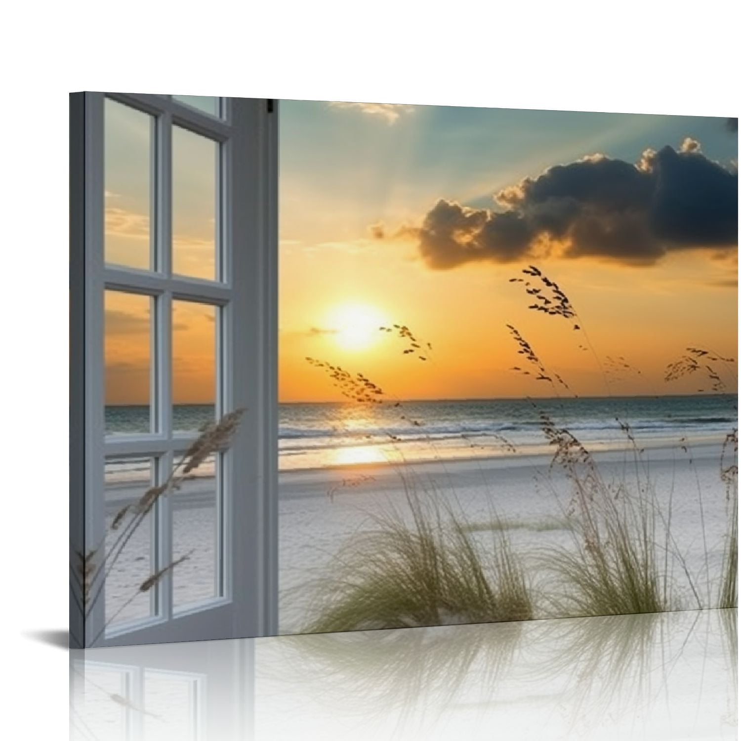 Shiartex Beach Window Canvas Wall art: tropical Sunrise Seascape ...