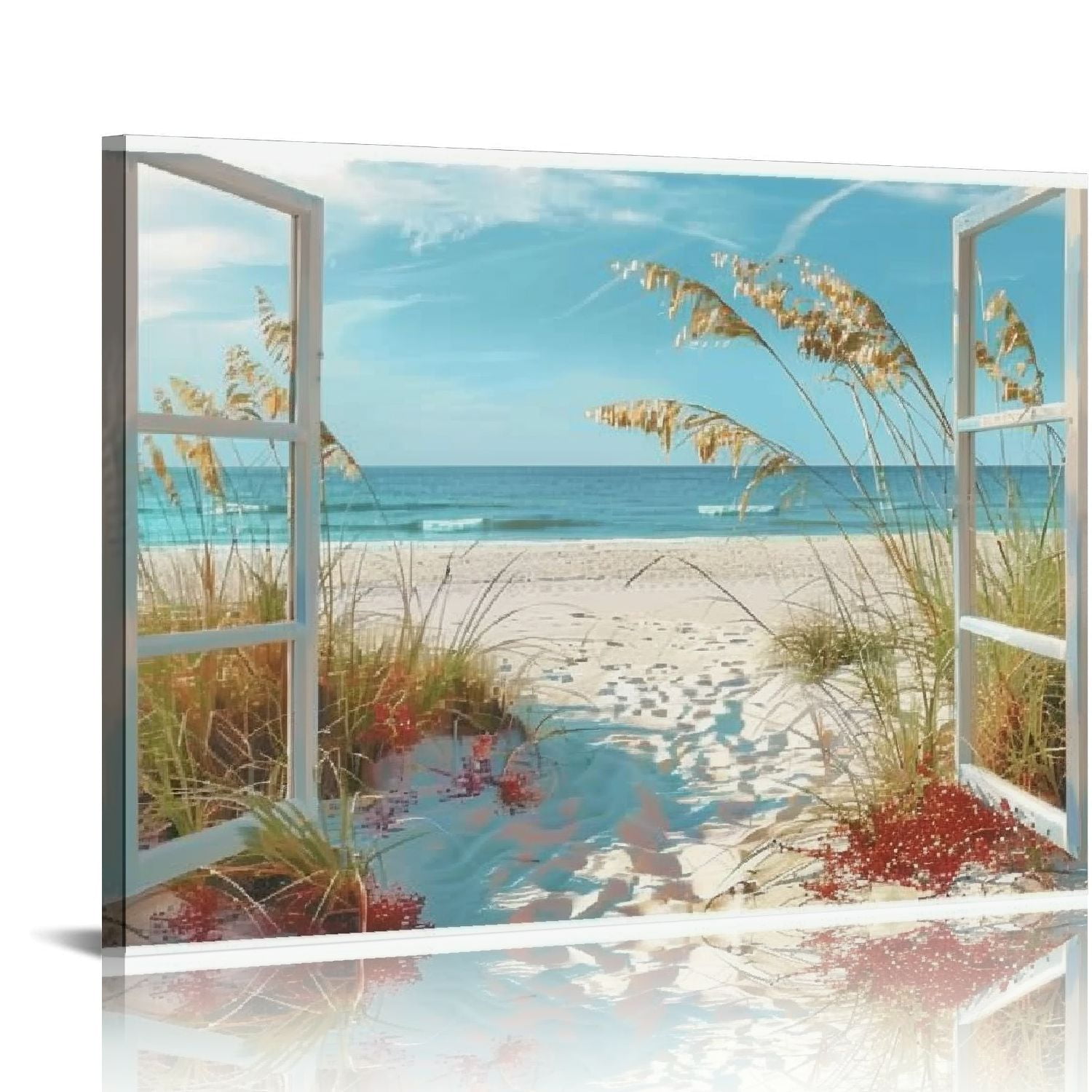 Shiartex Beach Window Wall Art Canvas Bedroom Living Room Ocean Coastal ...