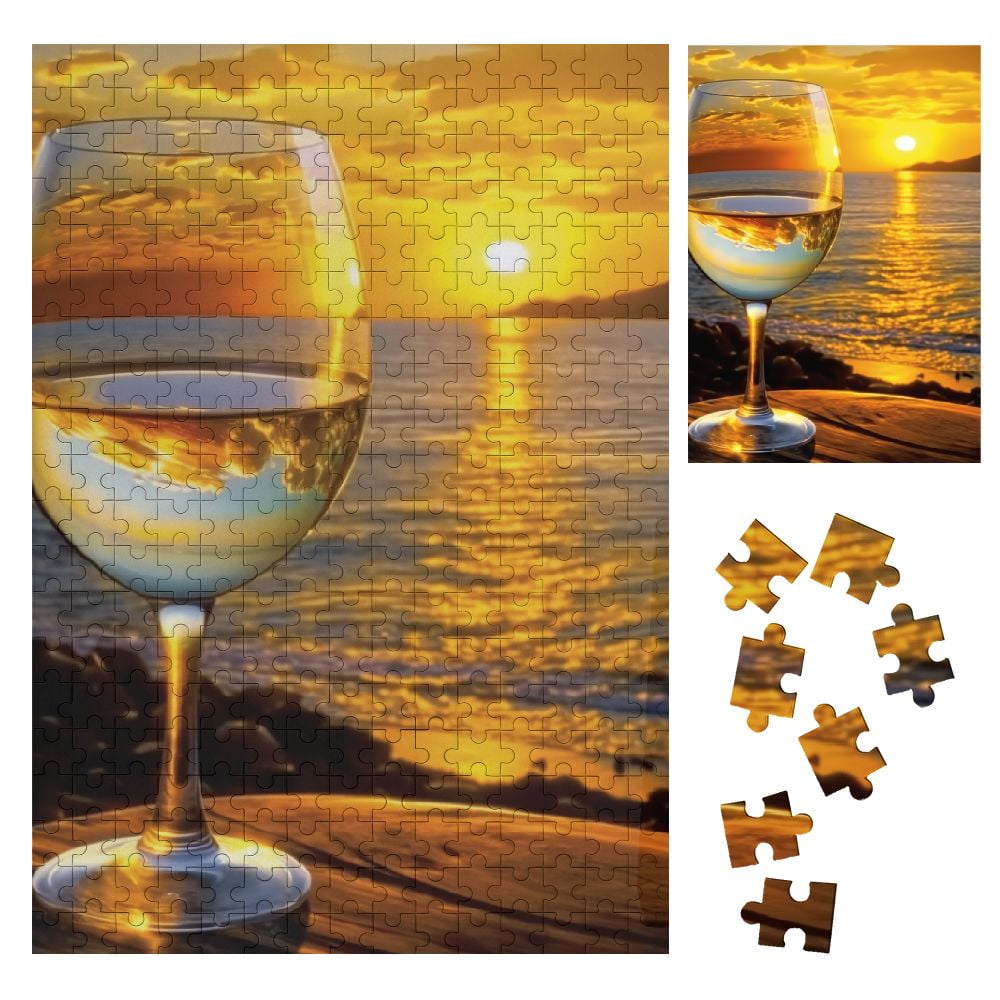 Shiartex Beach Wine Sunset Puzzles for Adults, Ocean Art Landscape ...