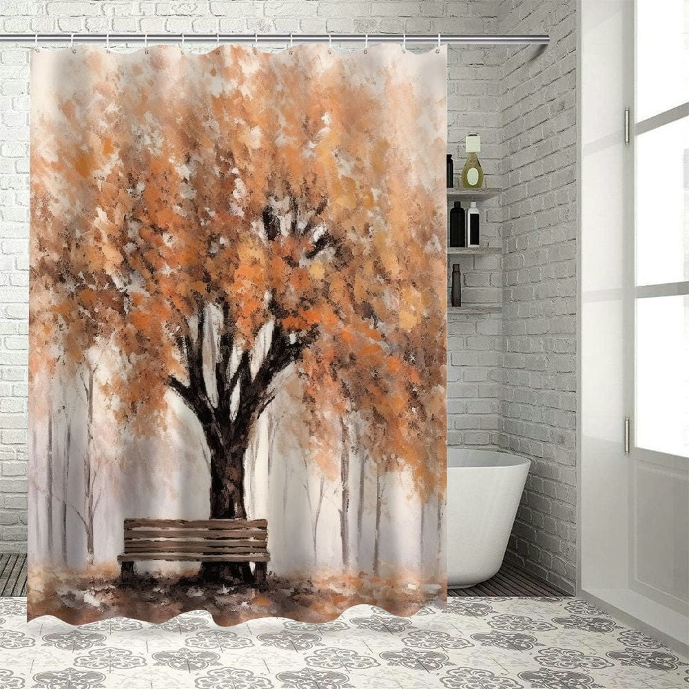 Shiartex Bench Trees Impressionism Printed Shower Curtain 100% ...