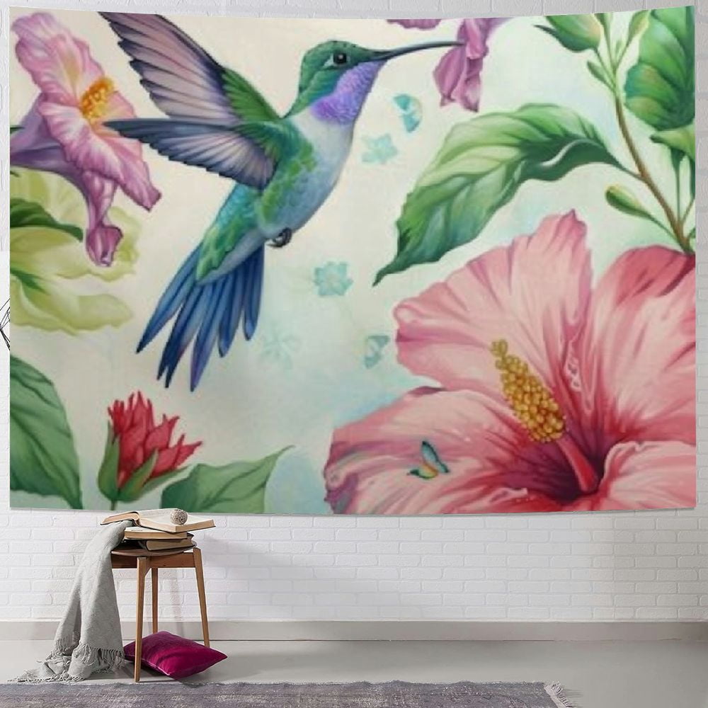 Shiartex Bird and Floral Tapestry Watercolor Flowers Butterflies and ...
