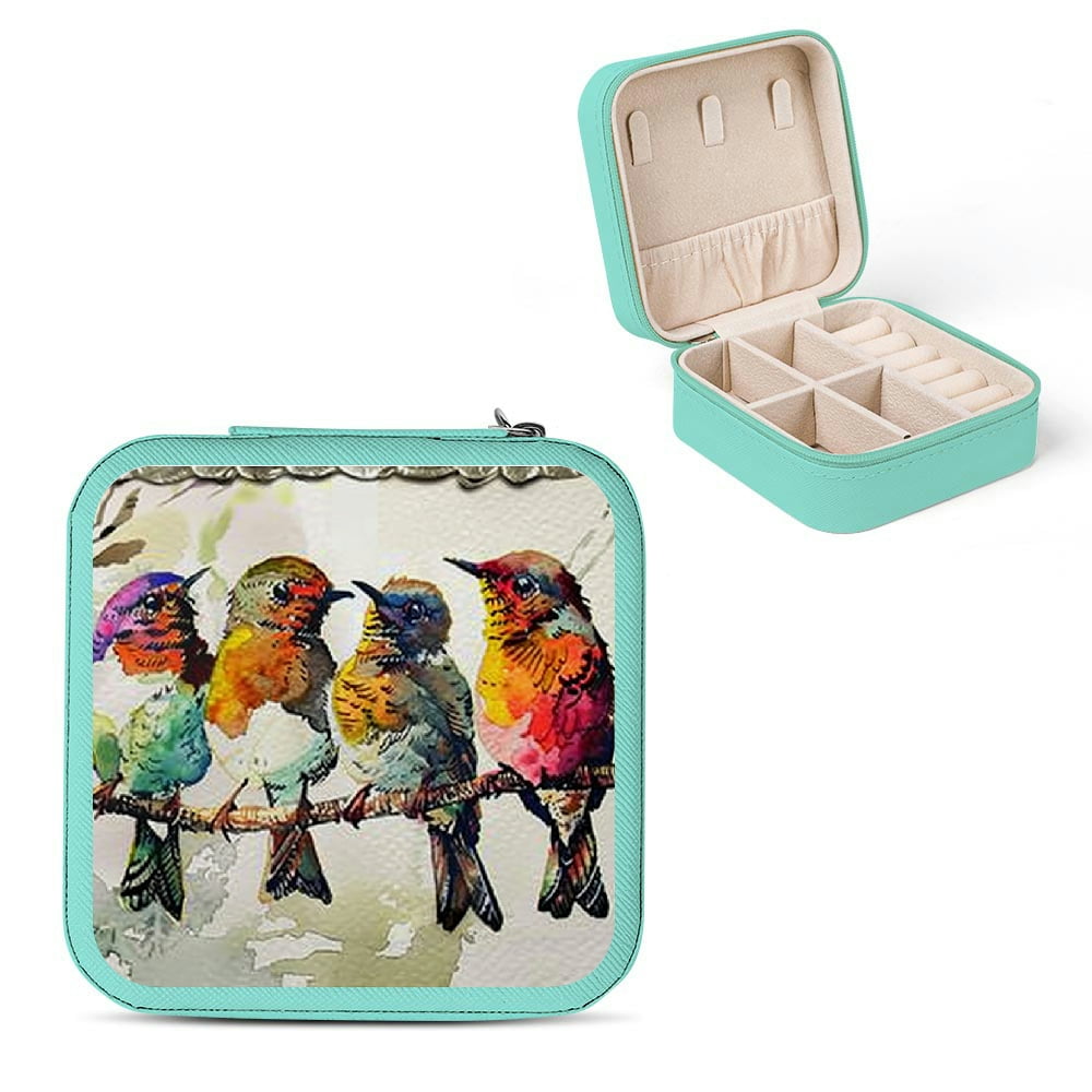 Shiartex Birds Branch Watercolor Painting Jewelry Box with PU Leather ...