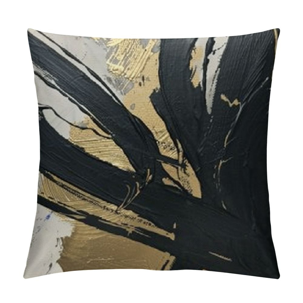 Shiartex Black Gold Throw Pillow Covers Abstract Ink Line Modern ...