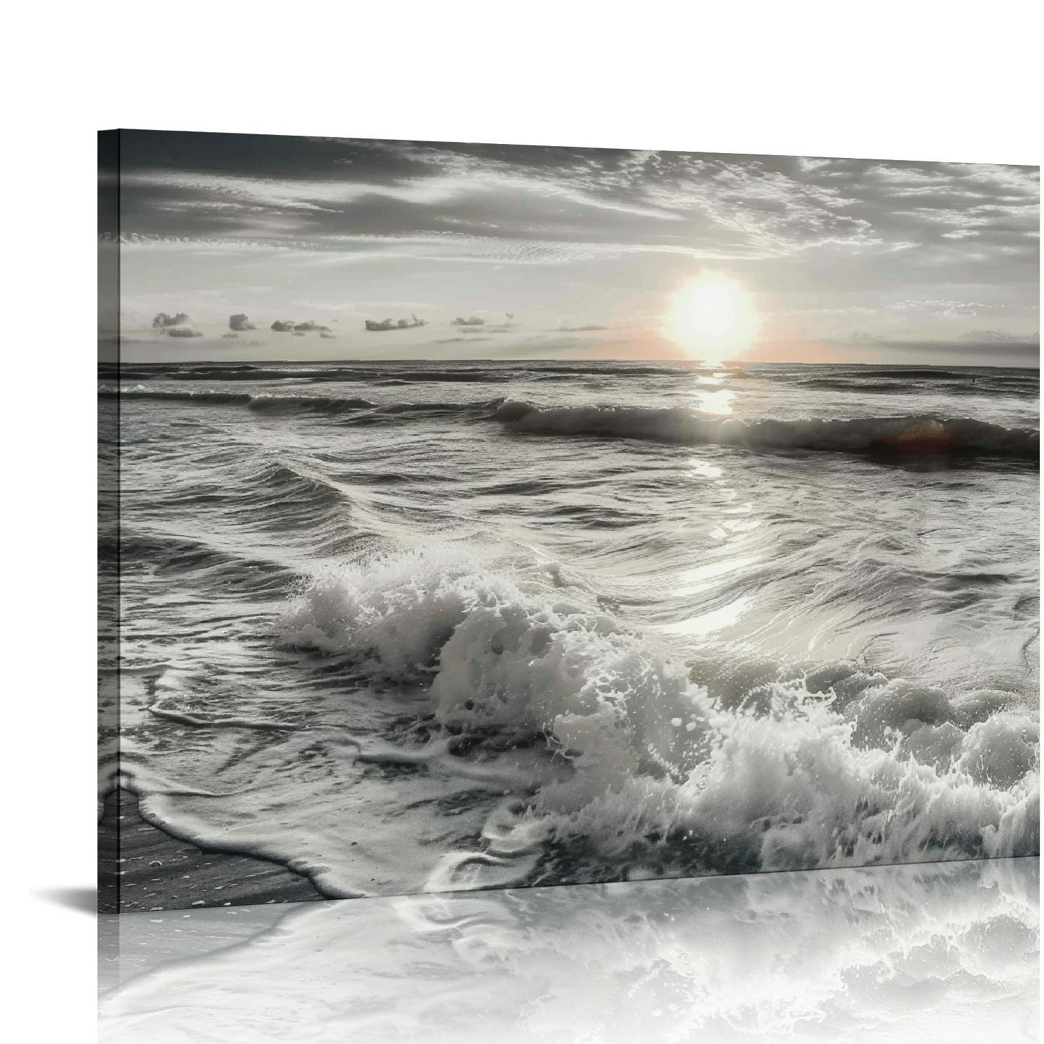 Shiartex Black White Ocean Sea Waves Nature Canvas Wall Art Picture ...