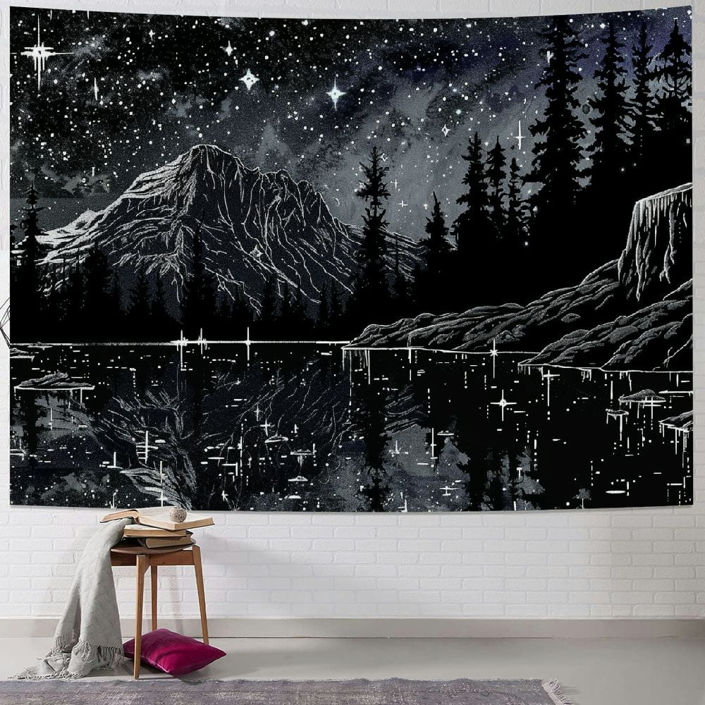 Shiartex Black and White Tapestry Starry Night Mountain Tapestries for ...