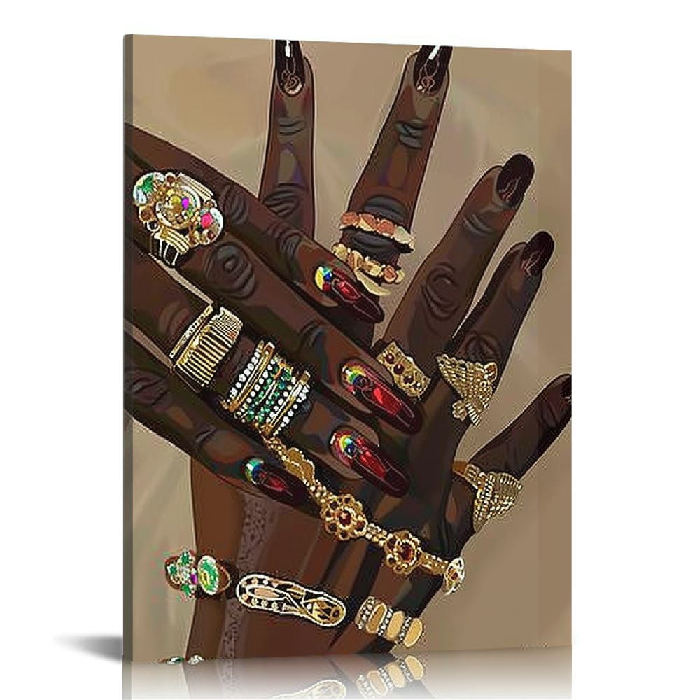 Shiartex Black Woman Hand Art Printing,Boho Black Female Wall Art ...