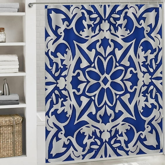 Shiartex Blue And White Tile Pattern Printed Shower Curtain Waterproof ...