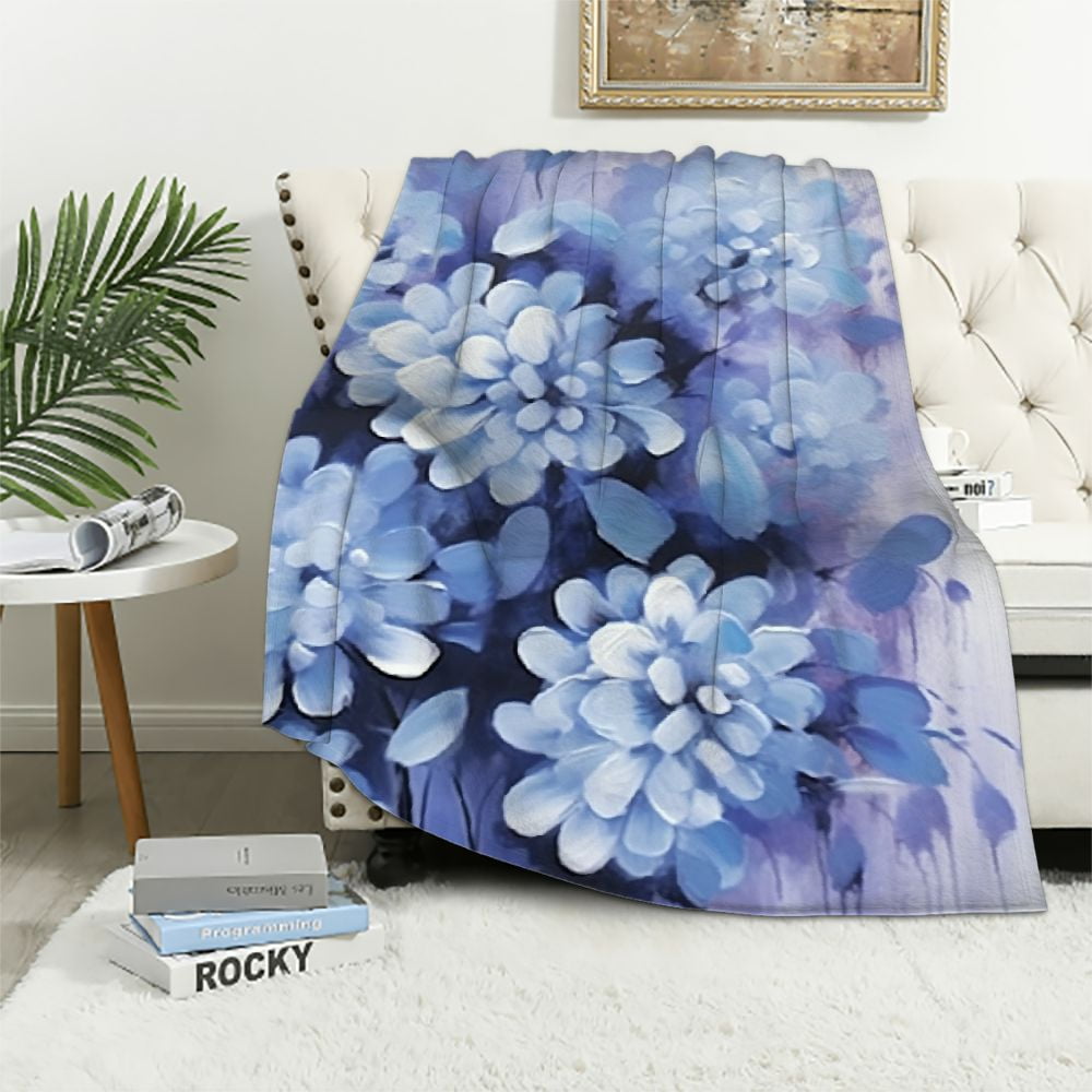 Shiartex Blue Flowers Ideal Comfy Throw Blanket for All Seasons Long ...