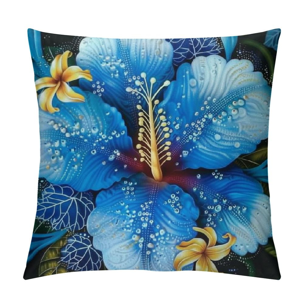 Shiartex Blue Hawaiian Flower Print Decorative Throw Pillow Covers ...
