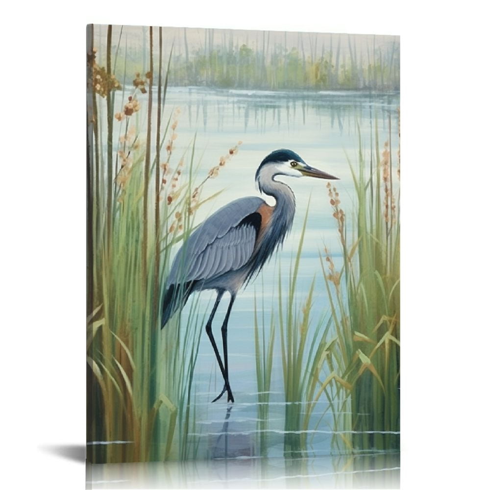 Shiartex Blue Heron Standing on The Lake Bird Animal Poster Canvas ...