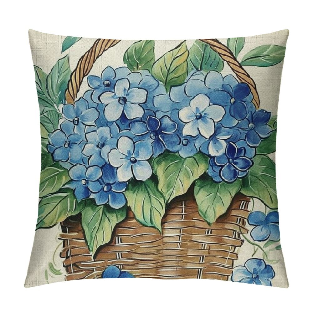 Shiartex Blue Hydrangea Flower Decorative Throw Pillow Covers， Spring ...