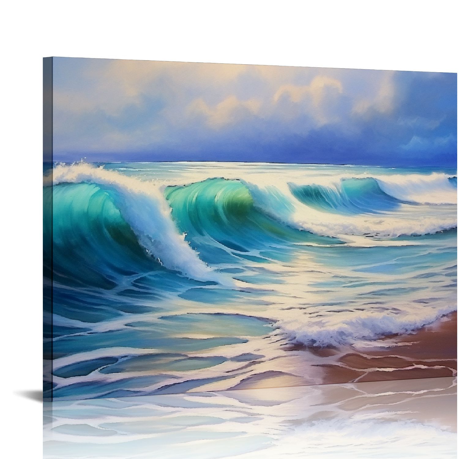 Shiartex Blue Ocean Wall Art Sunset Beach Scenery Oil Painting Print ...