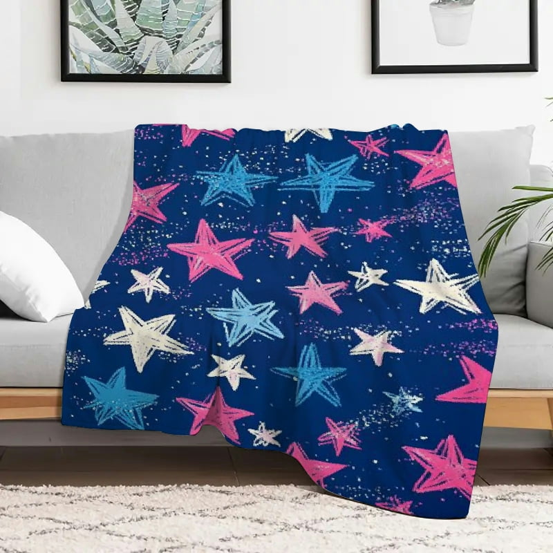 Shiartex Blue Pink Stars Fuzzy Fluffy Soft Cozy Flannel Blanket 50x60in ...