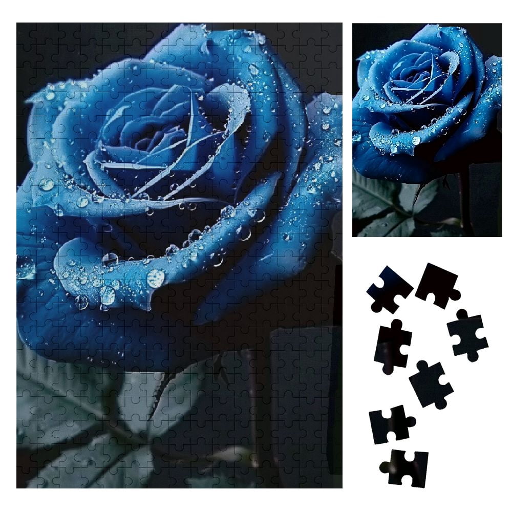 Shiartex Blue Rose Water Droplets Leaves Wooden Jigsaw Puzzle Family ...