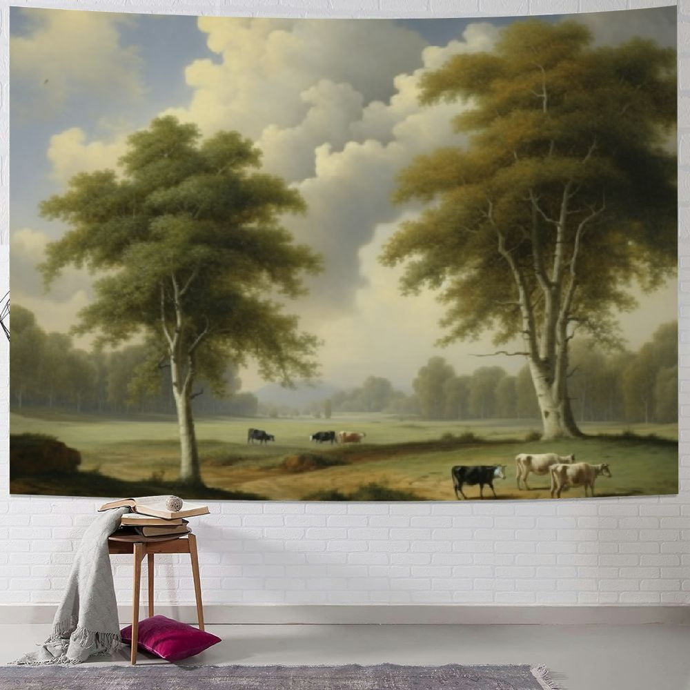 Shiartex Blue Sky Wall Tapestry, White Clouds Oil Painting Landscape ...