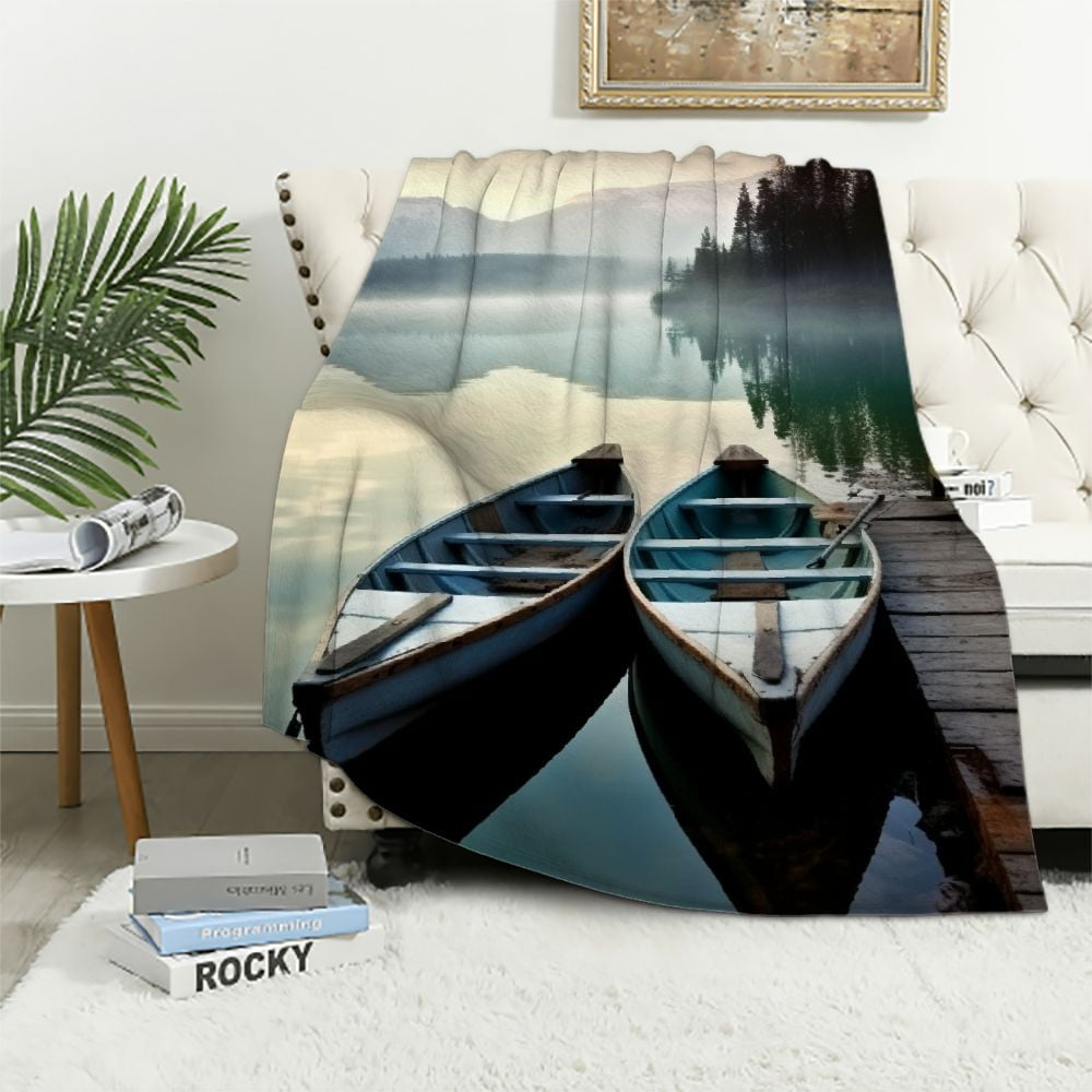 Shiartex Boats Dock Lake Flannel Throw Blanket for Bed Couch Sofa Chair ...