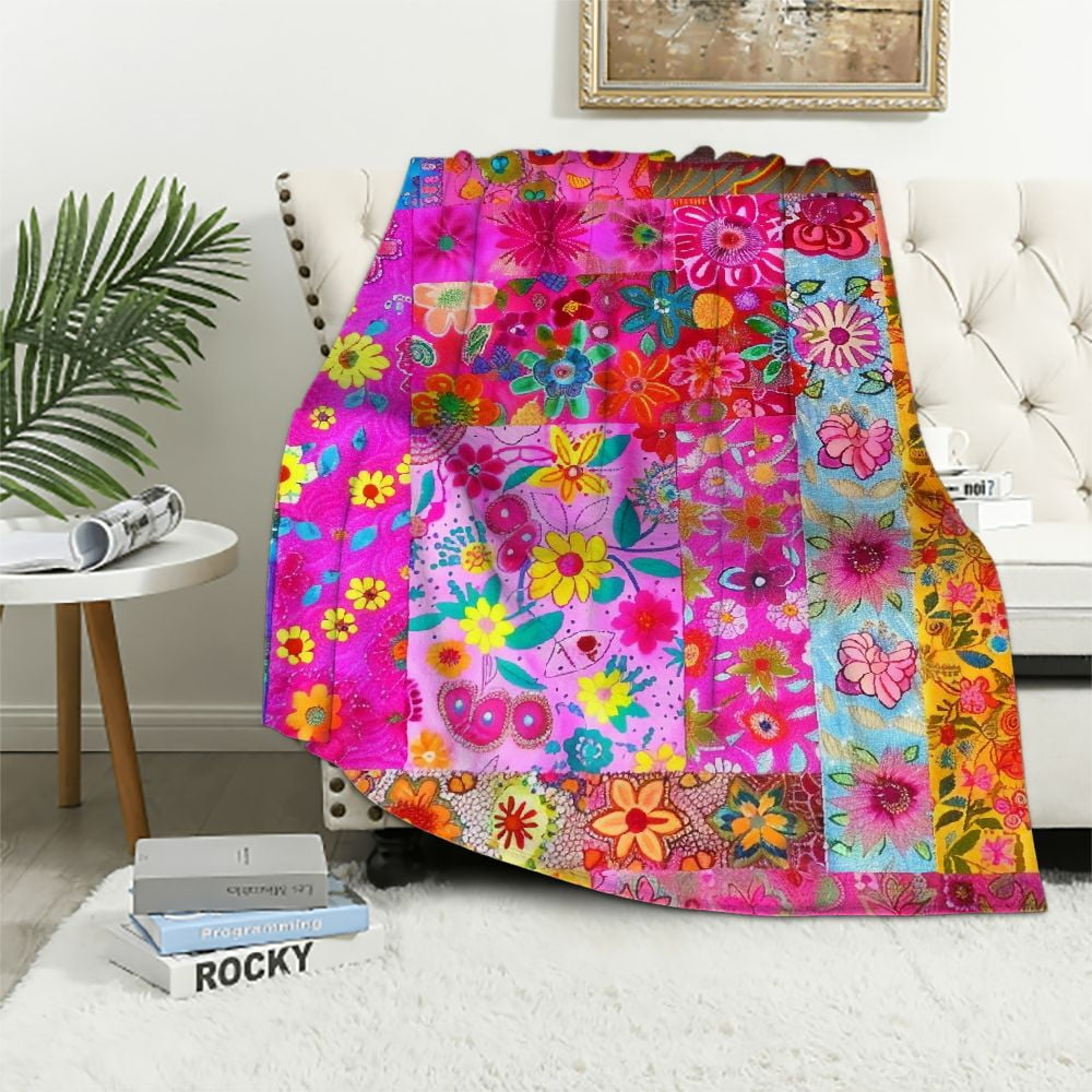 Shiartex Boho Floral Blanket , Flannel Blanket Soft and Comfortable ...
