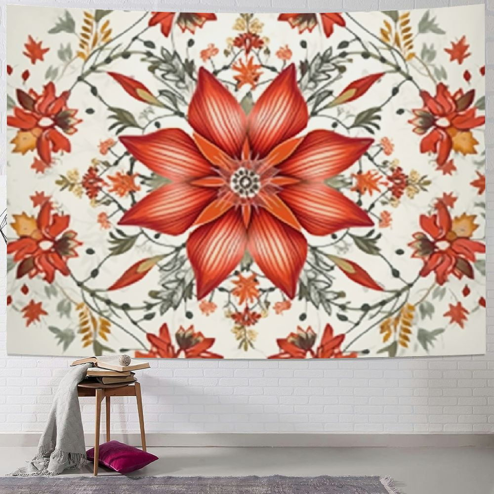 Shiartex Boho Tapestry Wall Hanging, Mandala Orange Floral Aesthetic ...