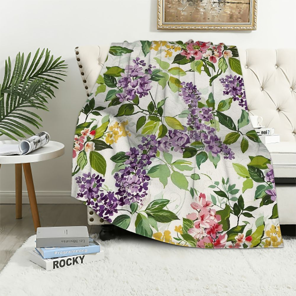 Shiartex Botanical Throw Blanket, Lilac Flowers Field Cherry Blossom ...
