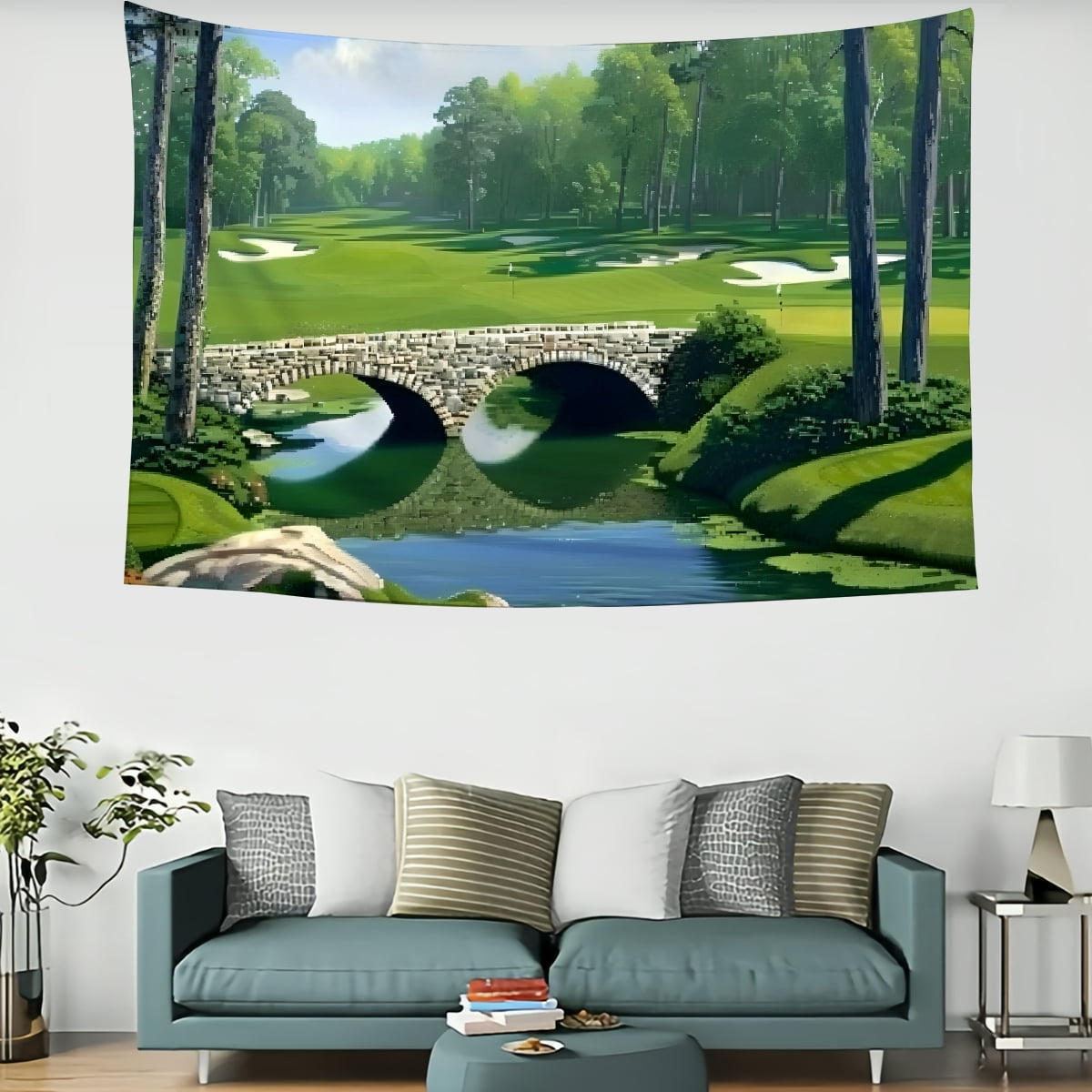 Shiartex Bridge River Golf Course Wall Art Tapestry 100% Polyester for ...