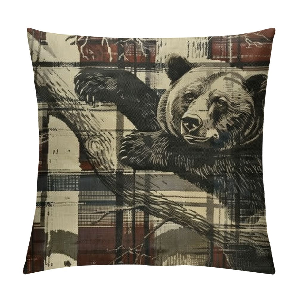 Shiartex Brown Bear Throw Pillow Cover Wild Animals Woodland Pillow ...