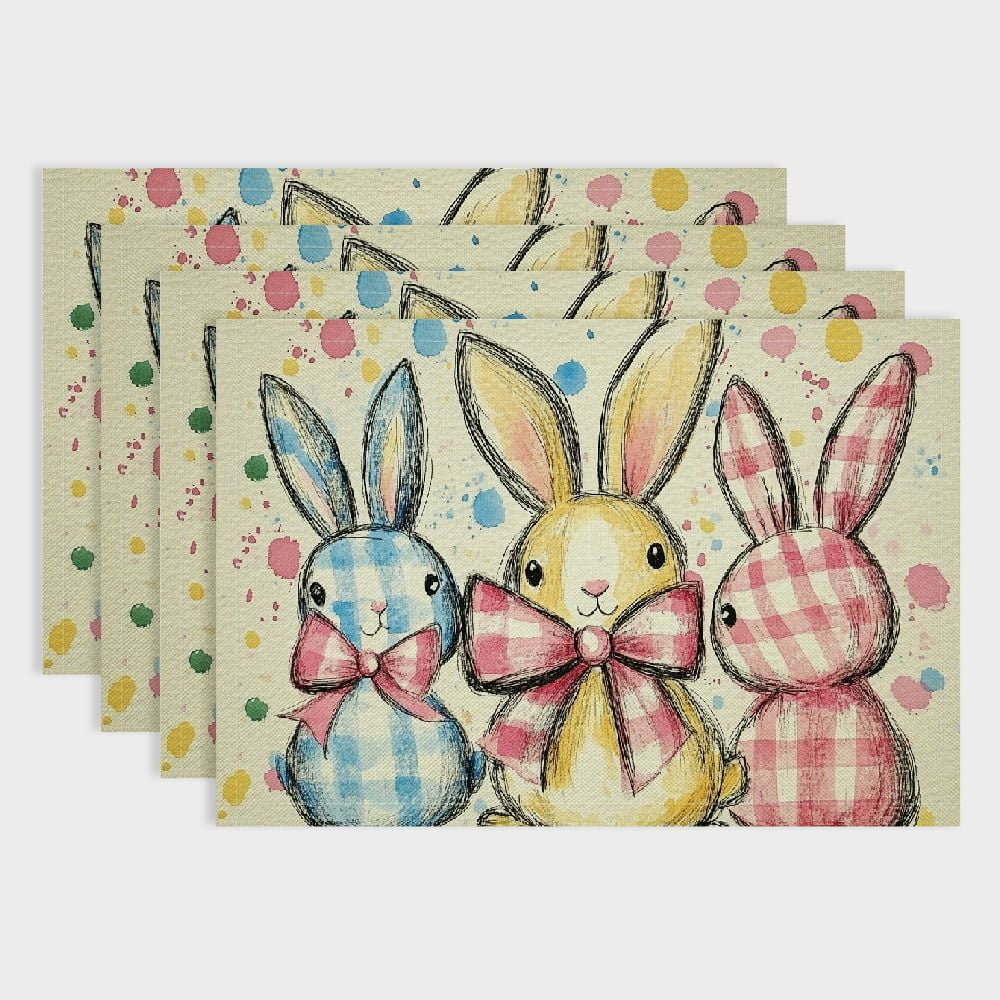 Shiartex Bunny Rabbits Eggs Easter Placemats Set of 4,Floral Bow ...