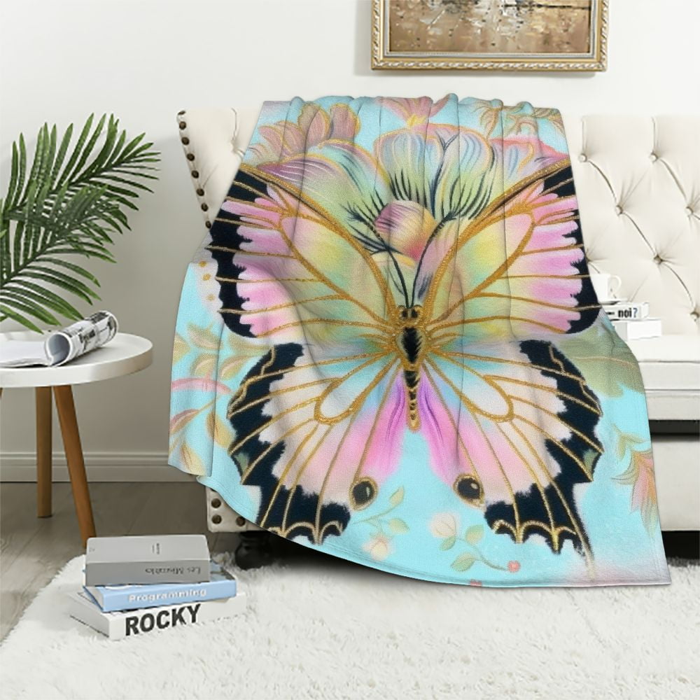 Shiartex Butterfly Blanket Rainbow Butterfly Throw Blanket, Blanket ...