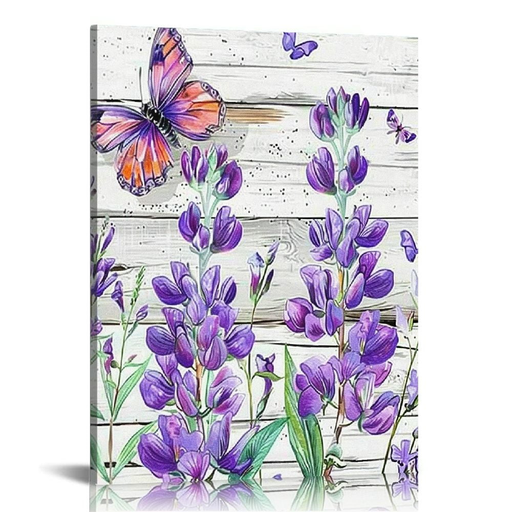 Shiartex Butterfly Canvas Wall Art Lavender Floral Wall Art for ...
