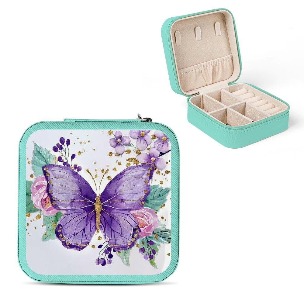 Shiartex Butterfly Flowers Travel Jewelry Box for Women Necklace, Ring ...